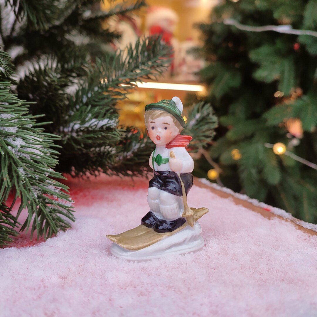 Rare Miniature Funny Boy on Skis Statuette, Germany, Thuringia, Fasold ...