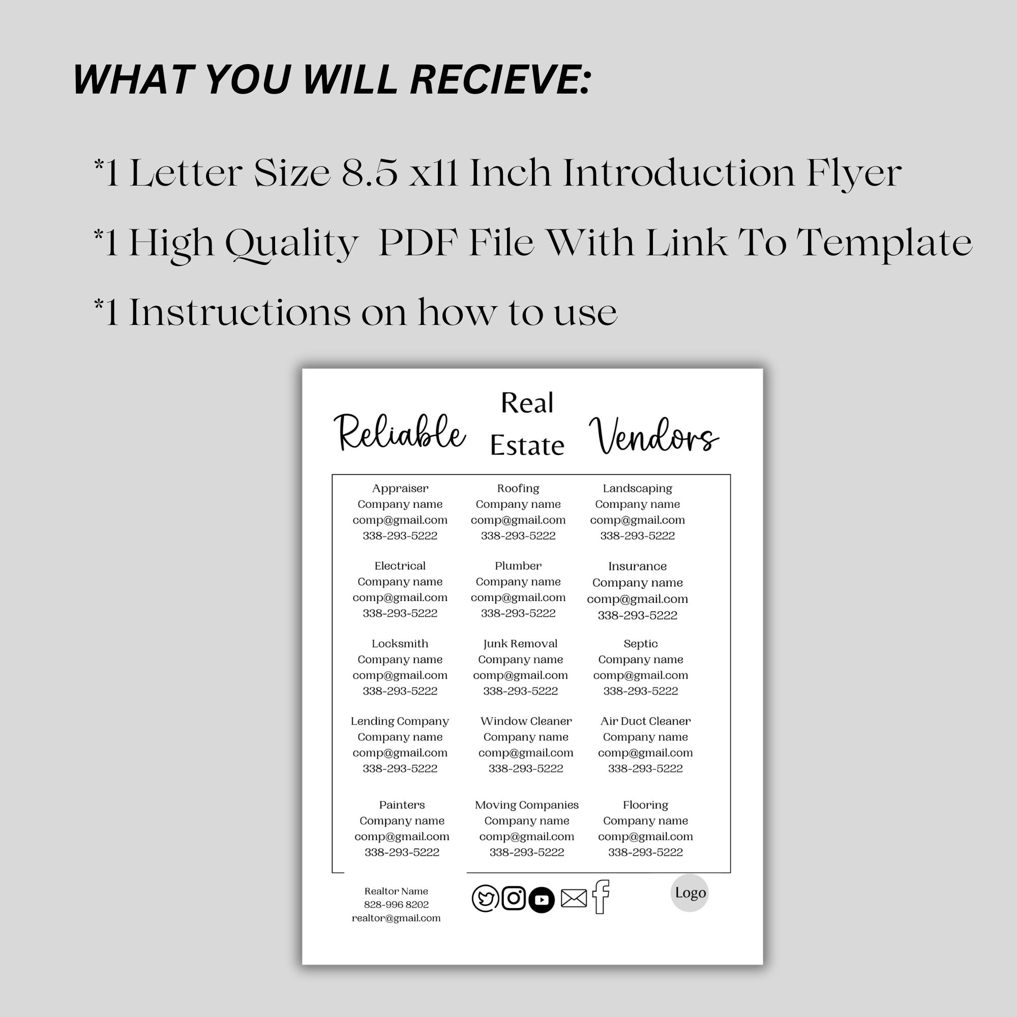 Real Estate Vendor Template Real Estate Vendor List Realtor - Etsy