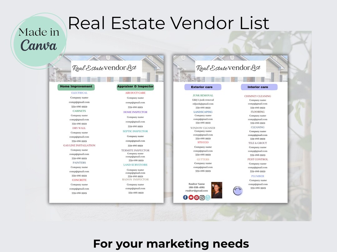 Real Estate Vendor Template| Real Estate Vendor List| Real Estate ...