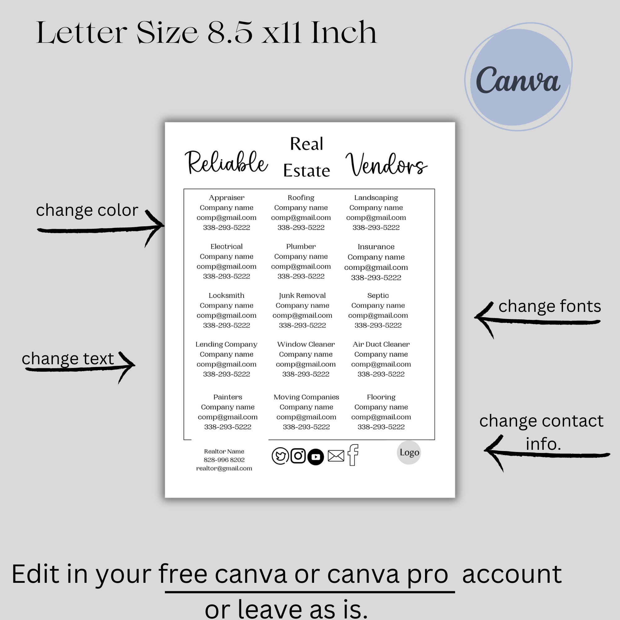 Real Estate Vendor Template Real Estate Vendor List Realtor - Etsy