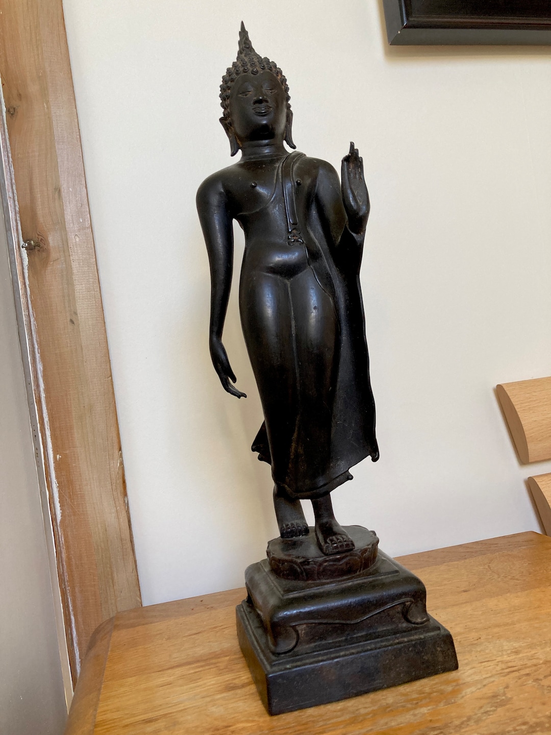 Walking Buddha Bronze Statue | Antique Sukhothai Style Ornament | 18 1/ ...