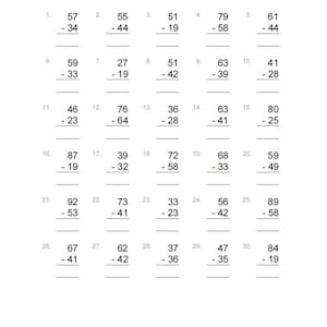 Two-digit Subtraction Worksheets - 20 Pages of Practice - 2-digit ...