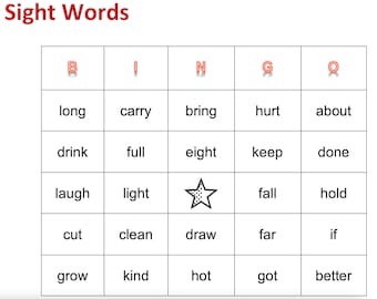 Kindergarten Sight Words Bingo Flash Cards Printables 20 - Etsy