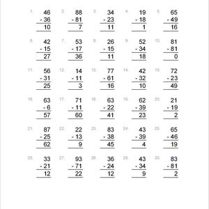 Two-digit Subtraction Worksheets - 20 Pages of Practice - 2-digit ...