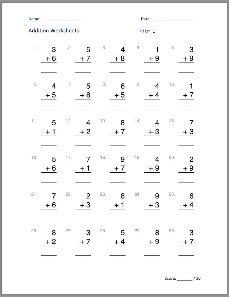Digital Addition Worksheets, Single Digit Addition, 20 Pages ...