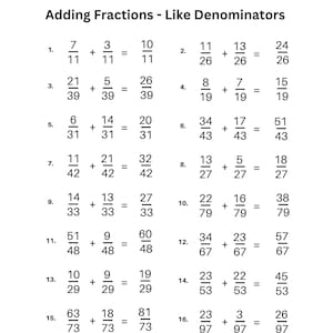 Adding Fractions With Like Denominators, Printable Fractions Worksheets ...