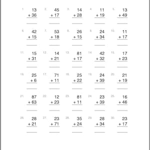 Two Digit Addition Worksheets, 20 Sheets of Practice, Printable Math ...