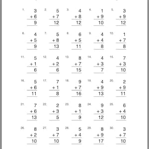 Digital Addition Worksheets, Single Digit Addition, 20 Pages ...