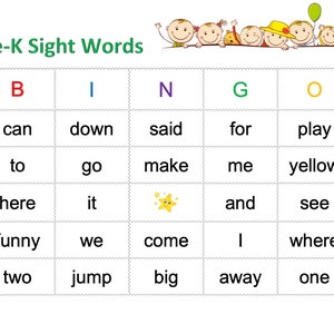 Pre-k Sight Words Bingo, Flash Cards, Printables, 20 Pages, Dolch Sight ...