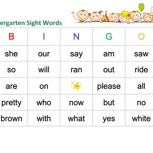 Kindergarten Sight Words Bingo, Flash Cards, Printables, 20 Pages ...