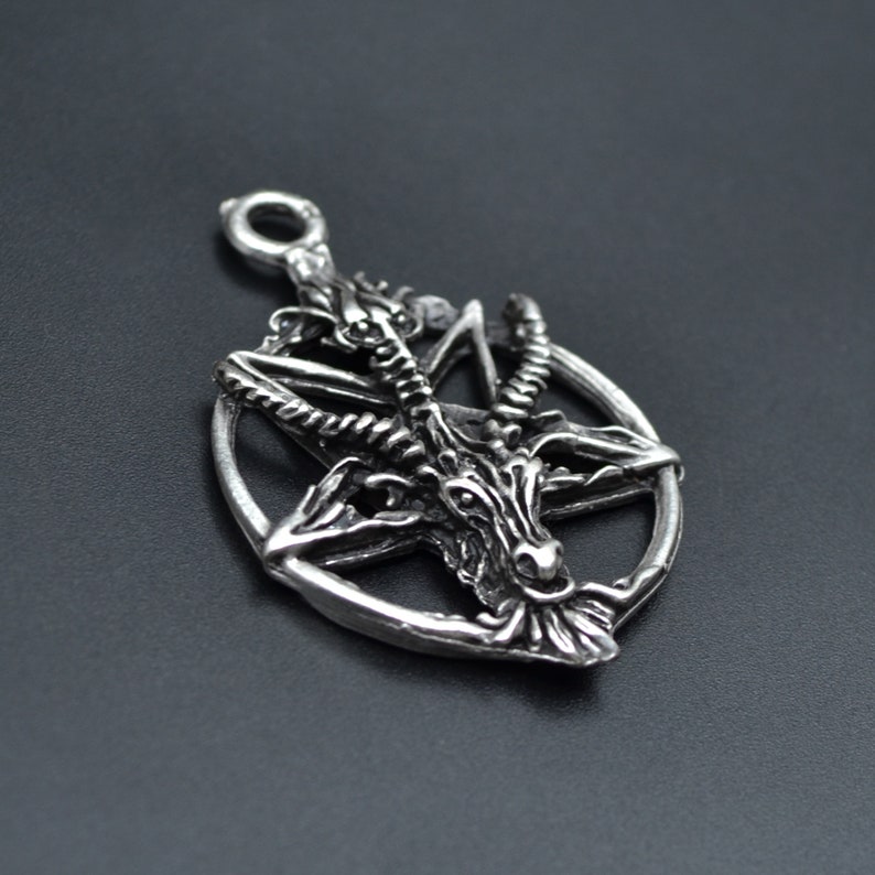 Baphomet Inverted Pentagram Necklace - Man Women Silver Necklace ...