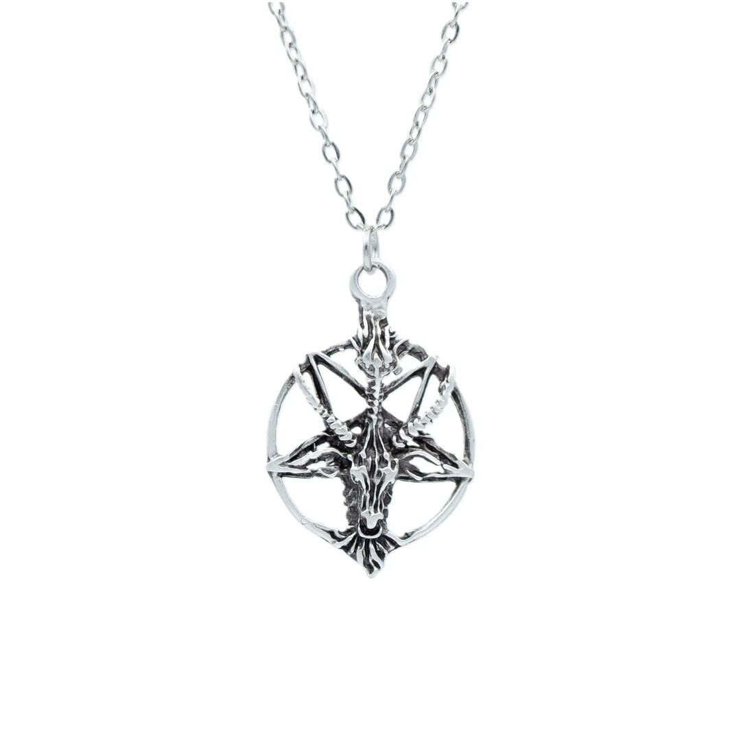 Baphomet Inverted Pentagram Necklace - Man Women Silver Necklace ...