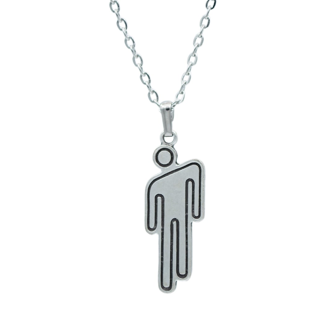 Billie Eilish Blohsh Stickman Man Women Silver Necklace Personalizable ...