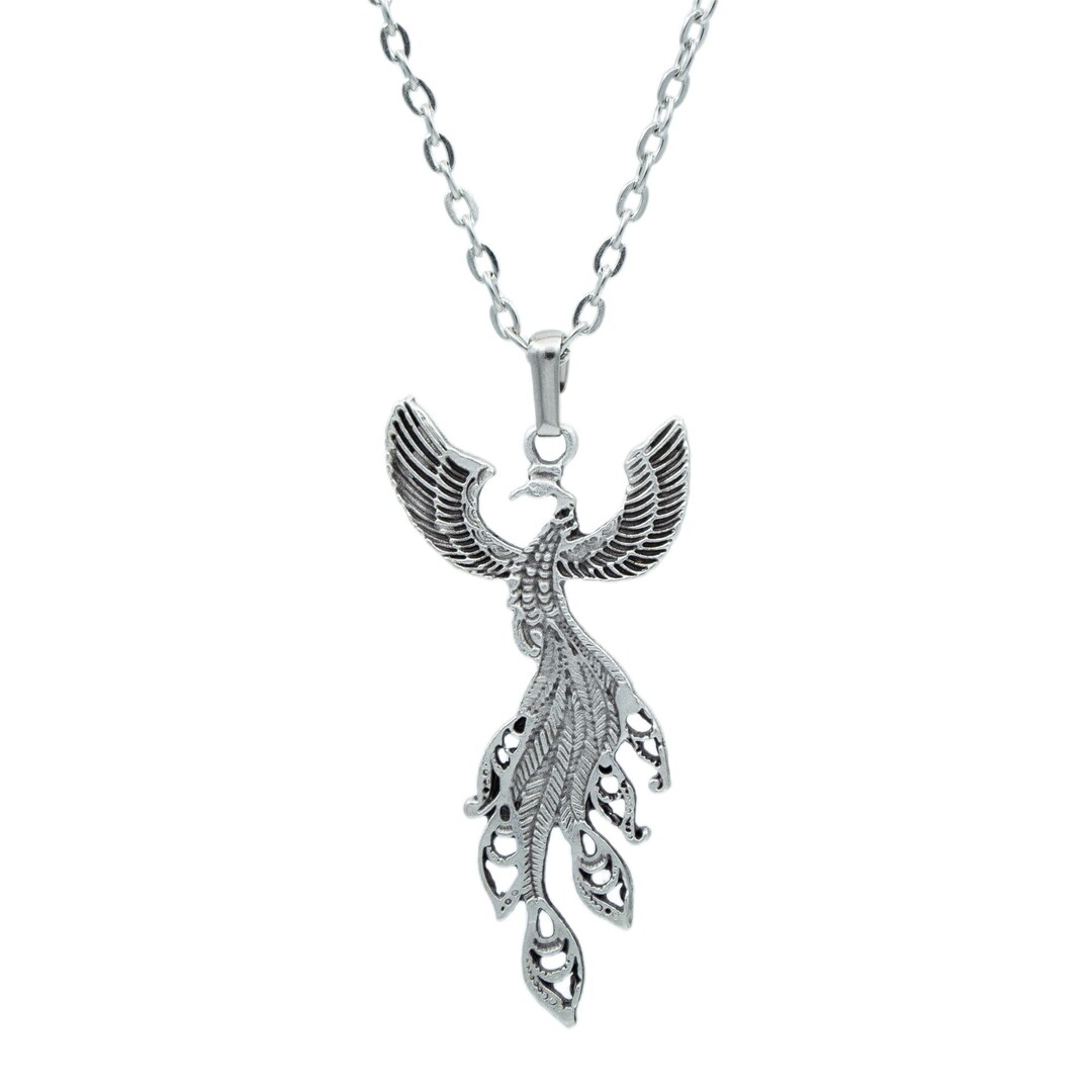 Phoenix Rising Necklace, Silver Plated Pendant, Personalizable Chain ...