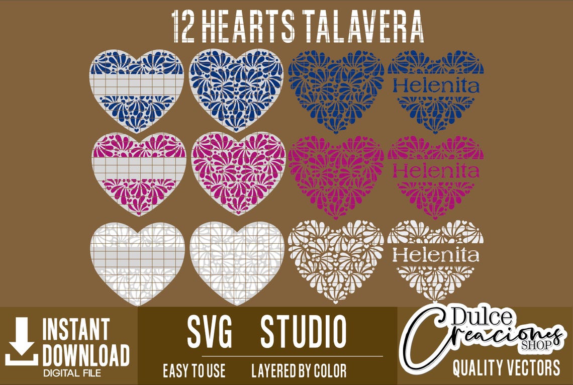 Talavera Heart SVG, 12 Talavera Hearts, Wedding Decoration, Cielito ...