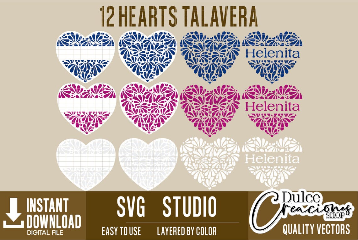 Talavera Heart SVG, 12 Talavera Hearts, Wedding Decoration, Cielito ...