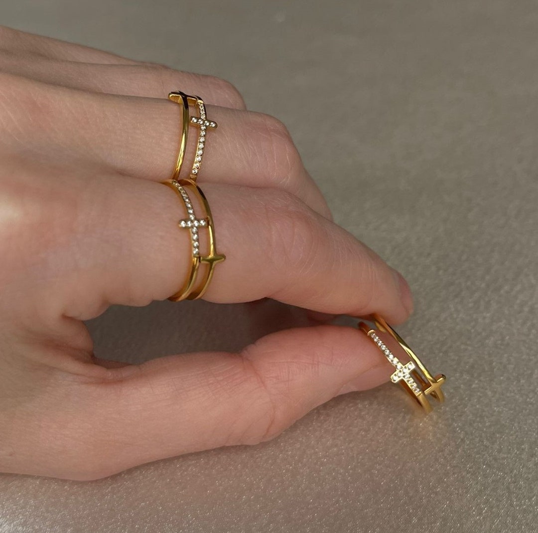18K Gold Cross Ring Religious Cross Ring Dainty Ring Christian Jewelry ...