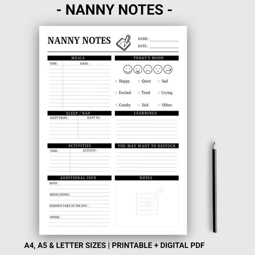 Nanny Notes Template Nanny Report Nanny Log Printable - Etsy