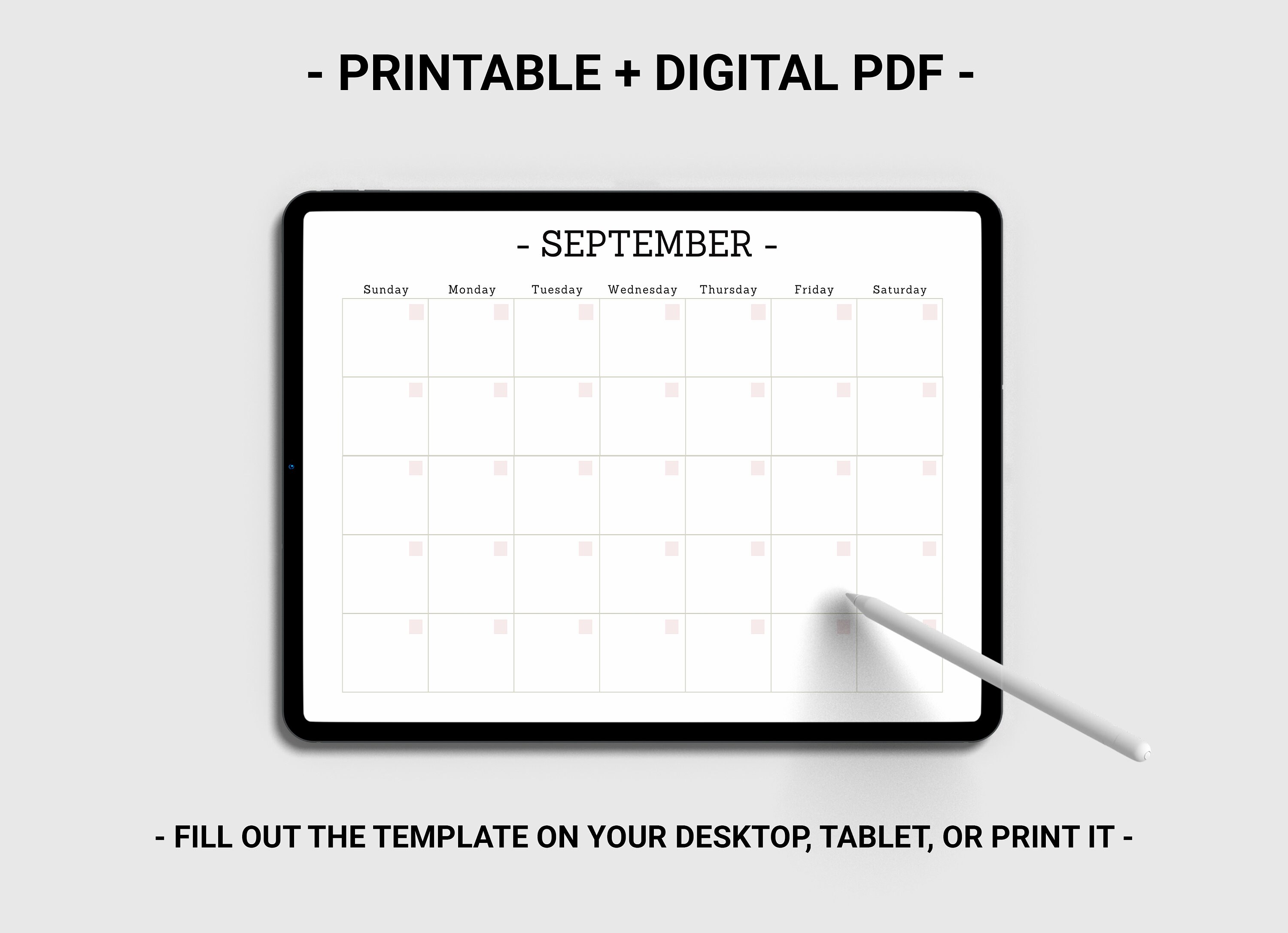 Blank Monthly Calendar Printable Digital, Monthly Planner, Minimalist ...