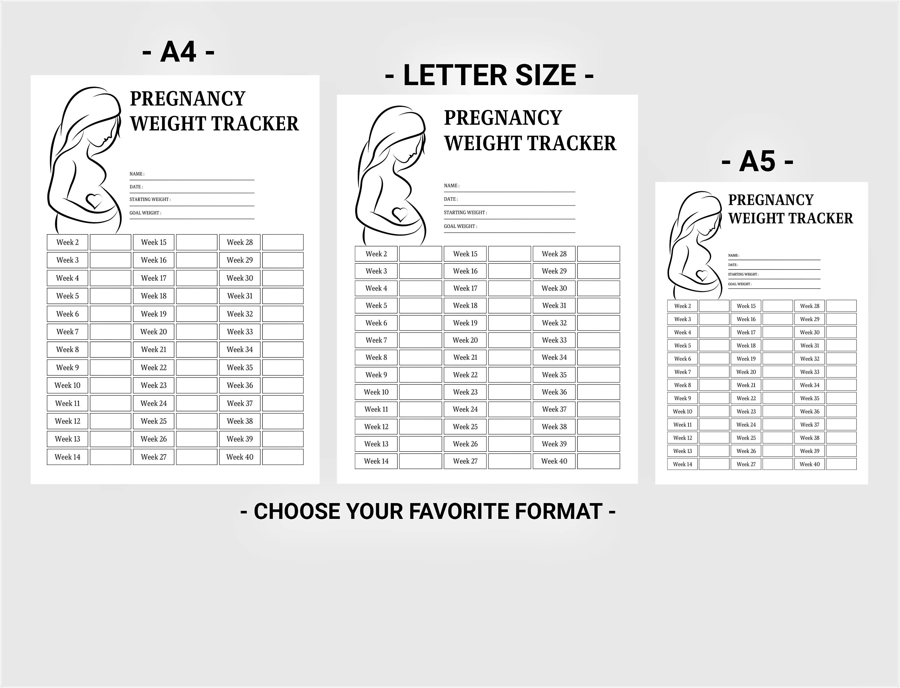 Pregnancy Weight Tracker Printable, Digital Weight Loss Tracker ...