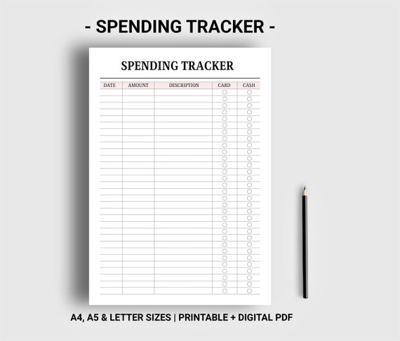 Spending Tracker Printable Digital Spending Log Expense - Etsy
