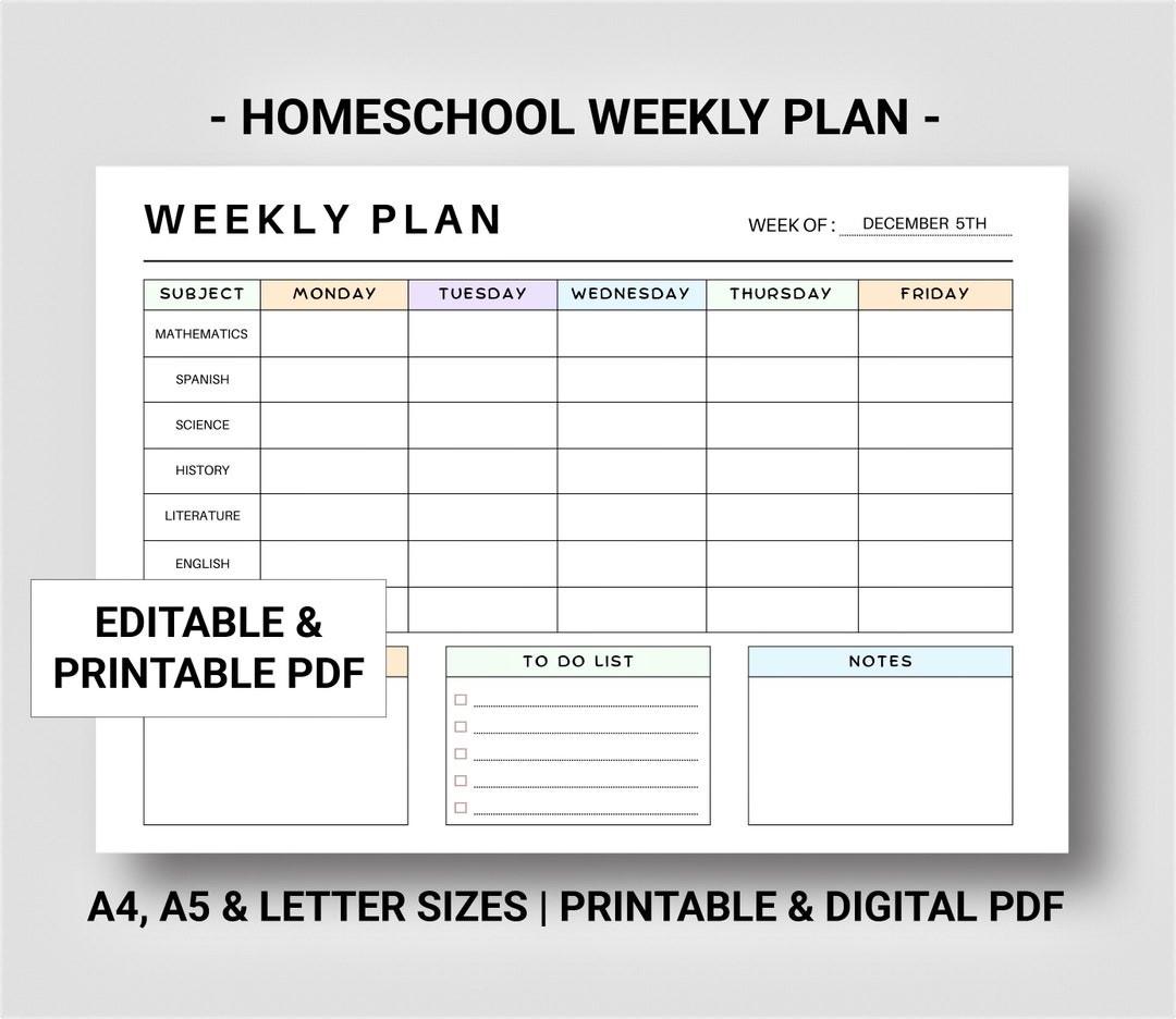 Editable Homeschool Schedule, Homeschool Planner Printable Digital ...