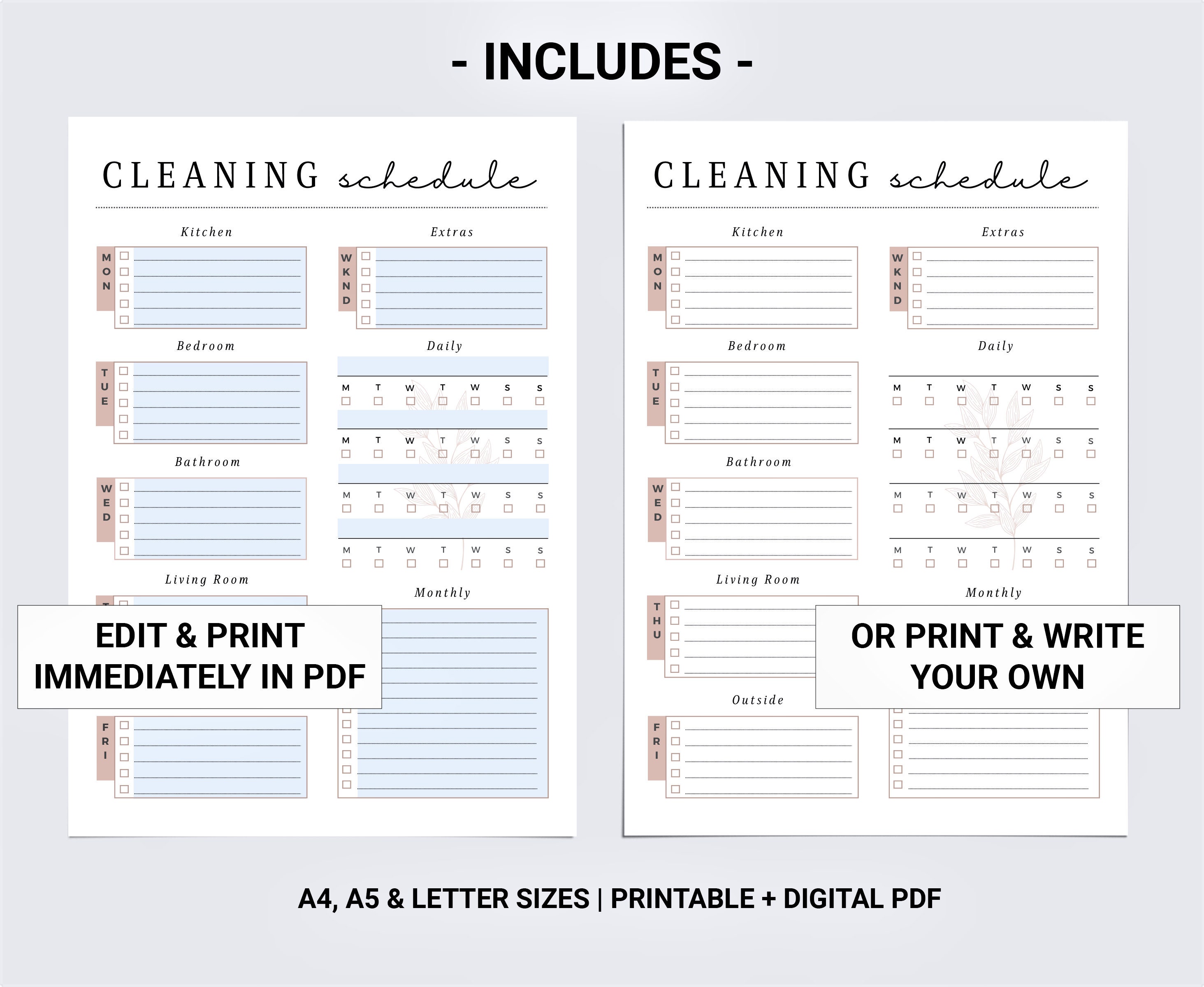 Editable Cleaning Schedule, Printable Cleaning Checklist, Digital Chore ...