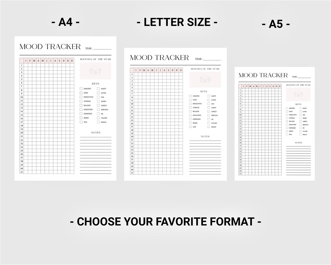 Yearly Mood Tracker Printable Digital, Selfcare Planner, Anxiety ...