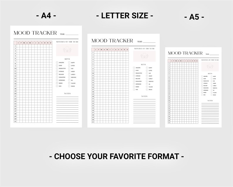 Yearly Mood Tracker Printable Digital, Selfcare Planner, Anxiety ...