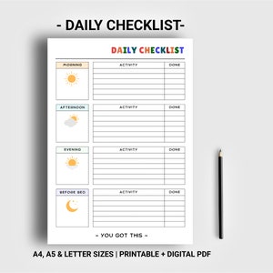 Kids Daily Checklist Printable Editable, Personalized Chore Chart, Kids ...