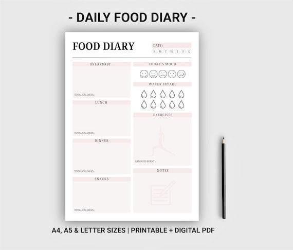 Food Diary Printable Digital Daily Food Journal Food Tracker - Etsy