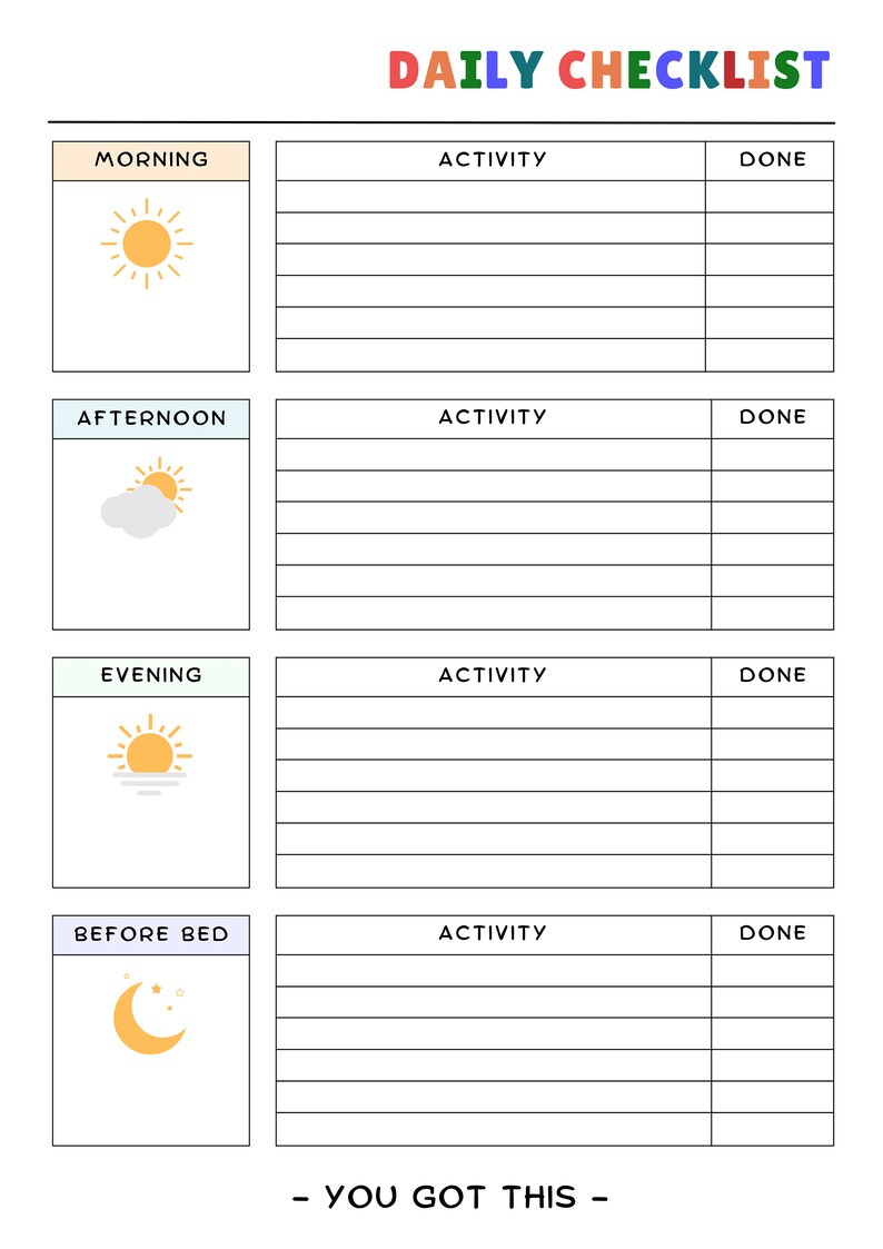 Kids Daily Checklist Printable Editable Personalized Chore - Etsy