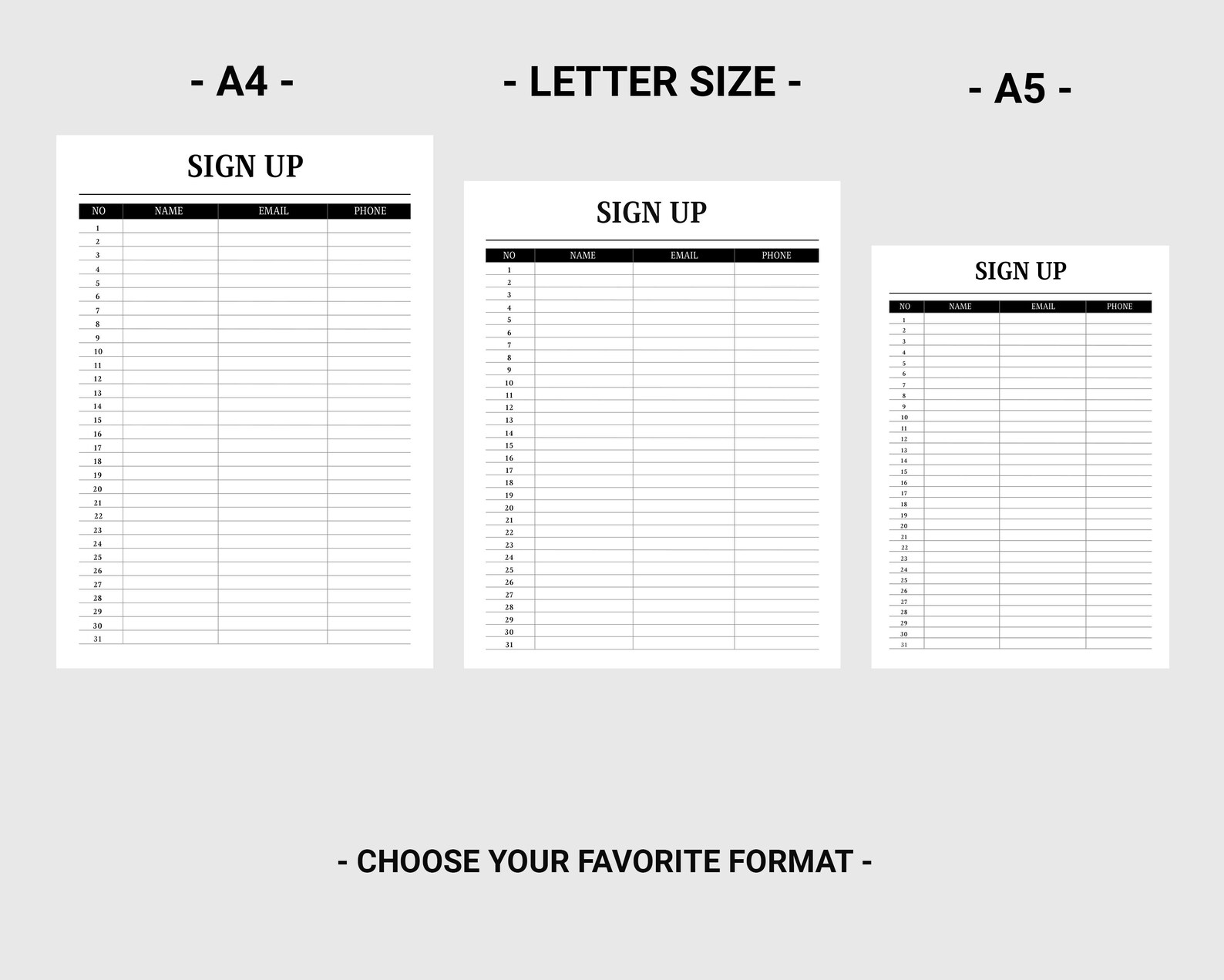 Sign up Sheet Printable Digital Sign up List Sign up Form Sign in ...