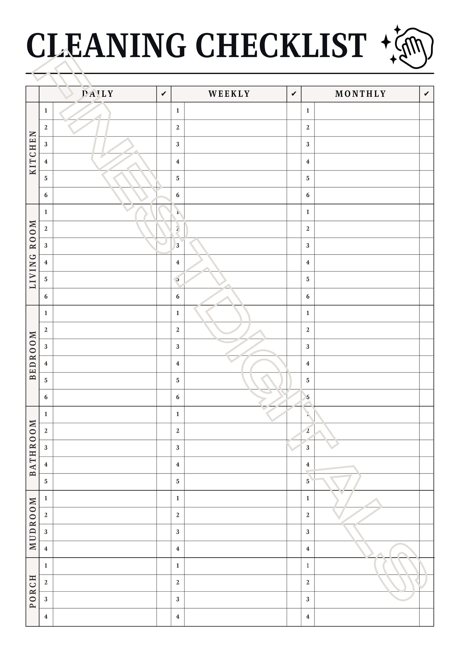 Editable Cleaning Checklist, Printable Cleaning Schedule, Digital Chore ...