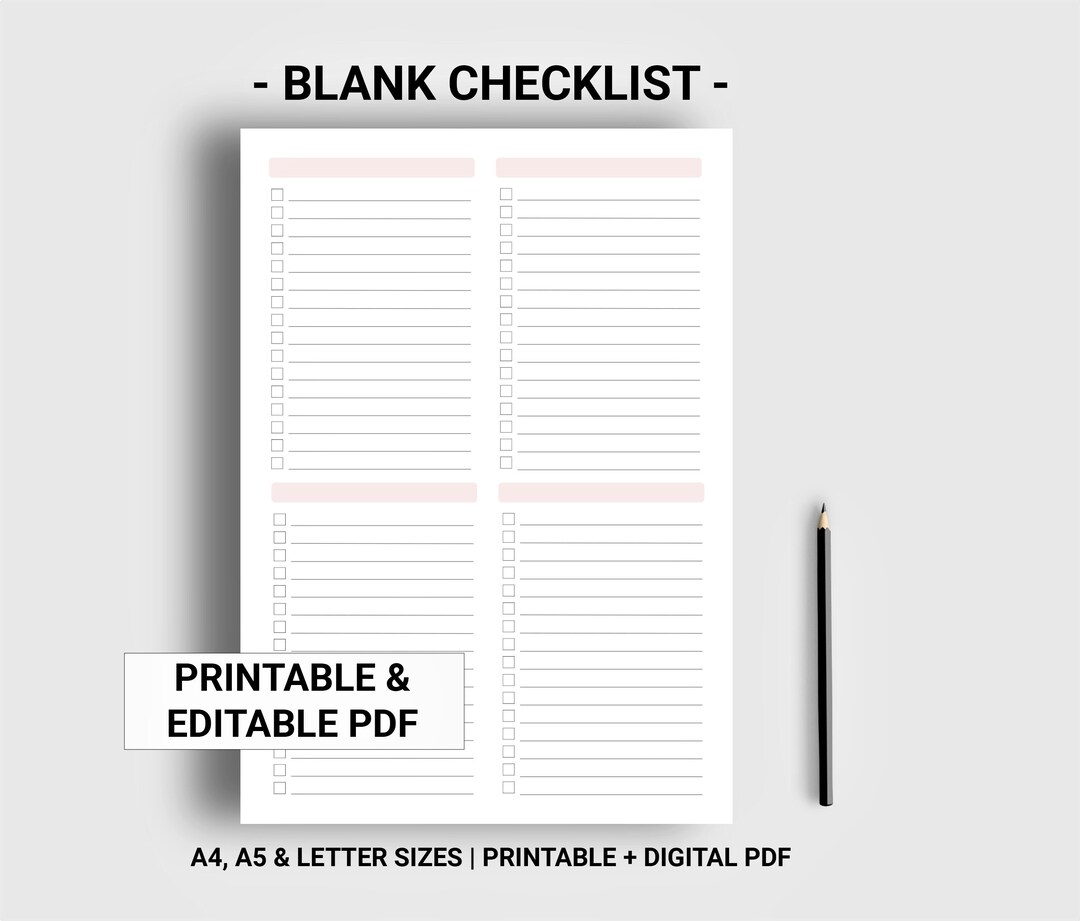 Blank Checklist Printable Digital Weekly to Do List Daily to Do ...