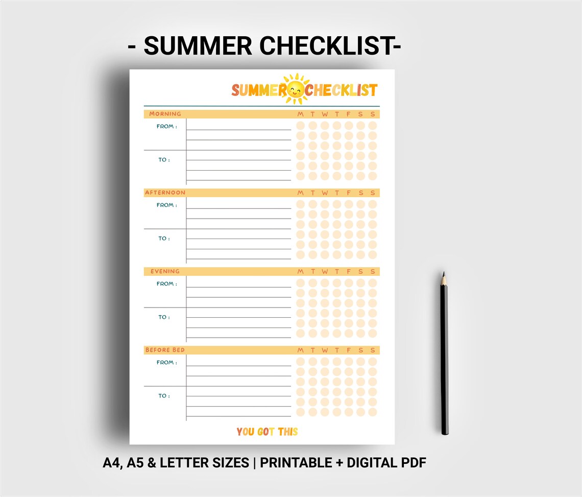 Personalized Summer Checklist Printable Digital Kids Chore - Etsy