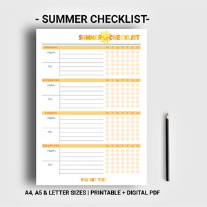 Personalized Summer Checklist Printable Digital, Kids Chore Chart, Kids ...