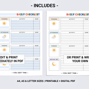 Kids Daily Checklist Printable Editable, Personalized Chore Chart, Kids ...
