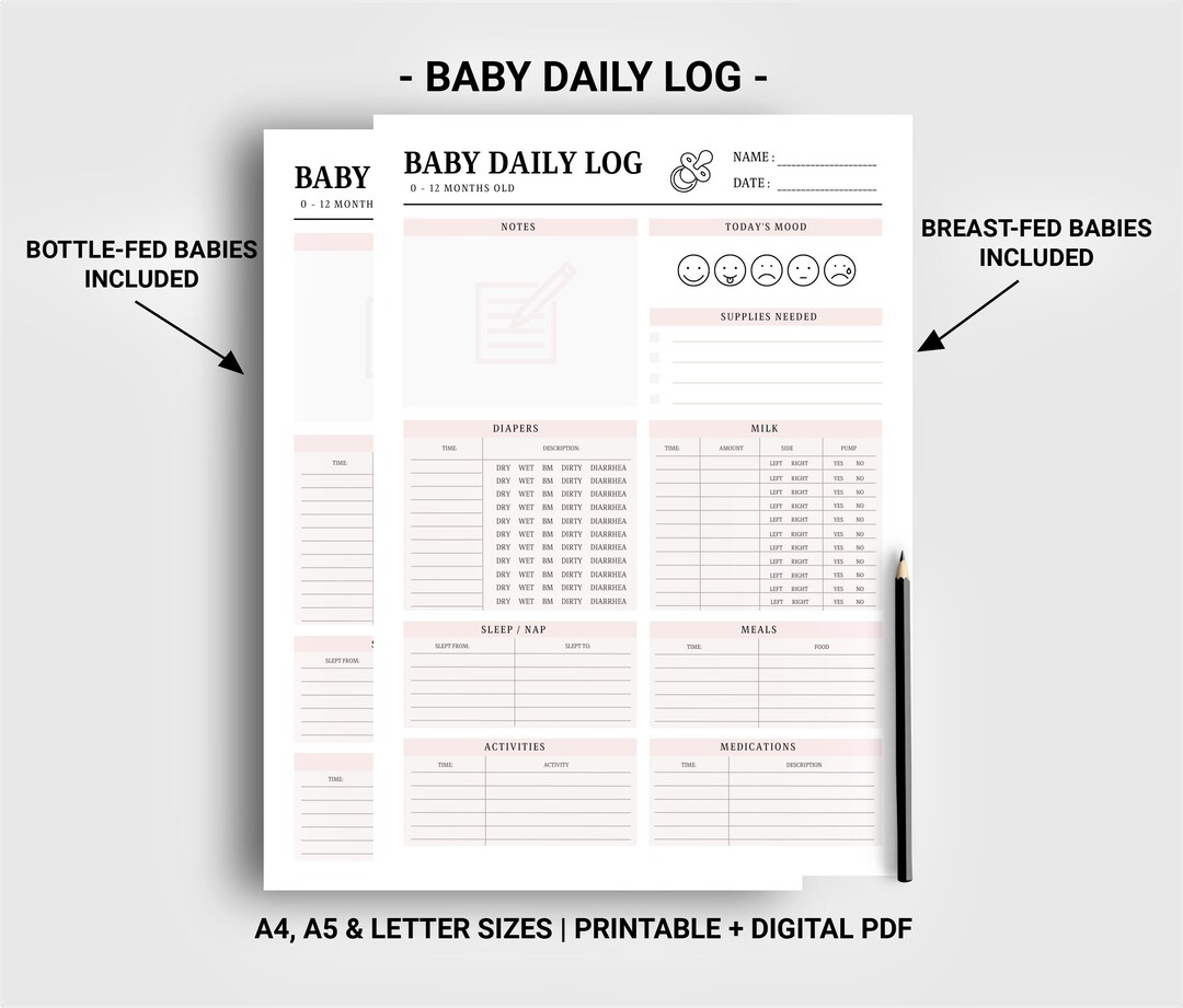Baby Log Printable Digital, Baby Daily Tracker, Nanny Log, Baby Report ...