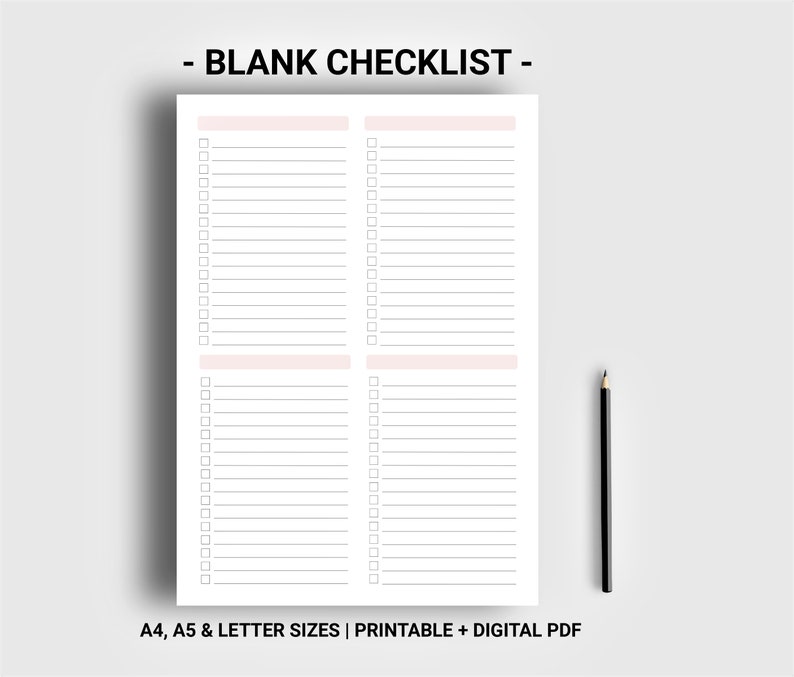Blank Checklist Printable Digital Weekly to Do List Daily to Do ...