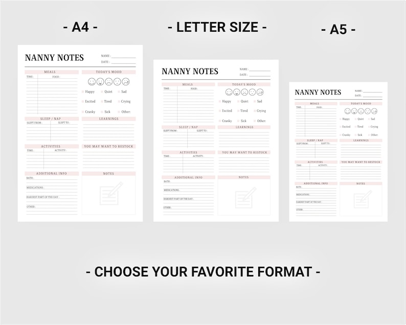 Nanny Notes Template Nanny Report Nanny Log Printable Babysitter Daily ...