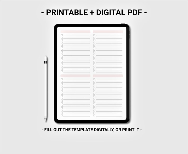 Blank Checklist Printable Digital Weekly to Do List Daily to Do ...