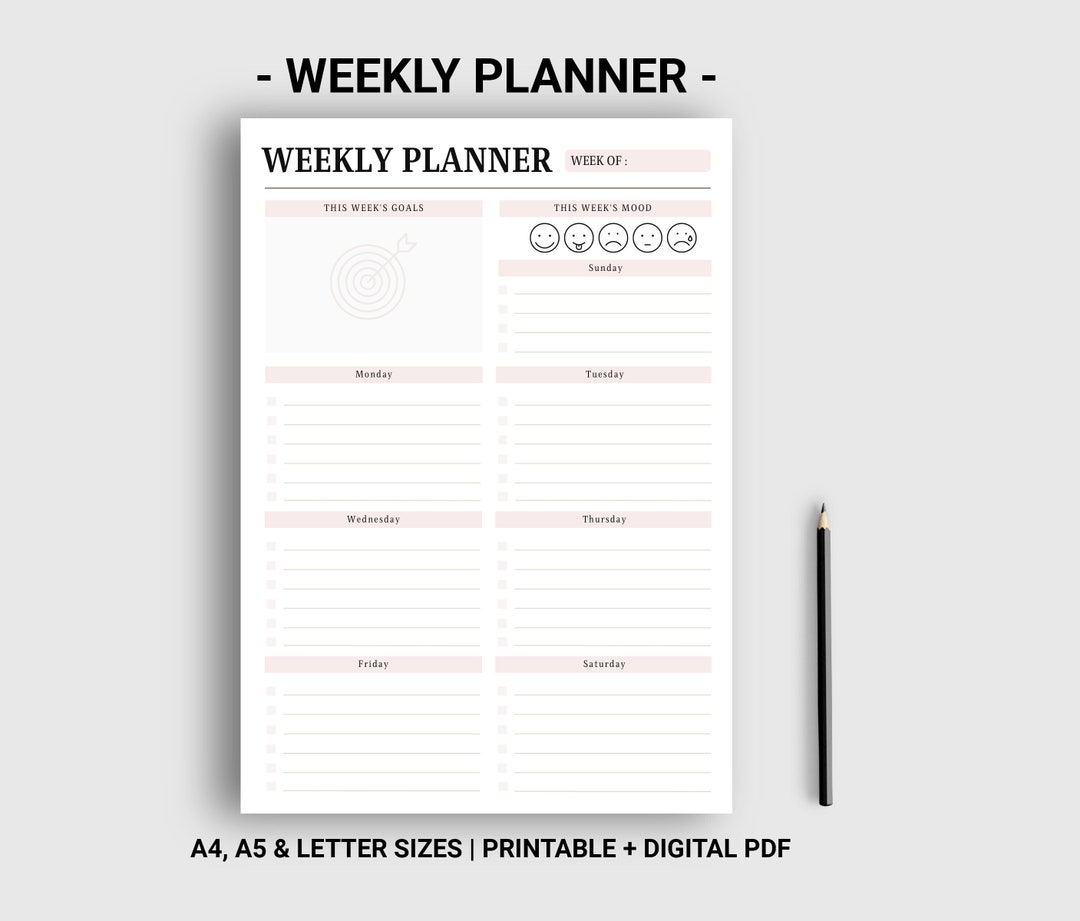 Weekly Planner Daily to Do List Printable Digital Weekly Checklist - Etsy