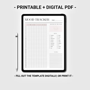Yearly Mood Tracker Printable Digital, Selfcare Planner, Anxiety ...