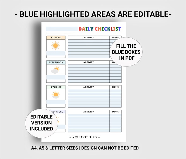 Kids Daily Checklist Printable Editable Personalized Chore - Etsy