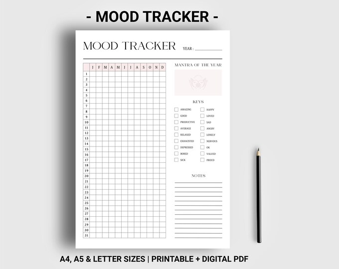 Yearly Mood Tracker Printable Digital Selfcare Planner - Etsy
