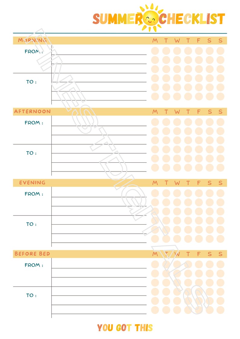 Personalized Summer Checklist Printable Digital Kids Chore - Etsy