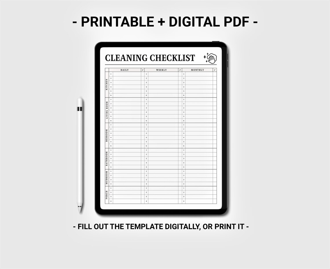 Editable Cleaning Checklist Printable Cleaning Schedule - Etsy