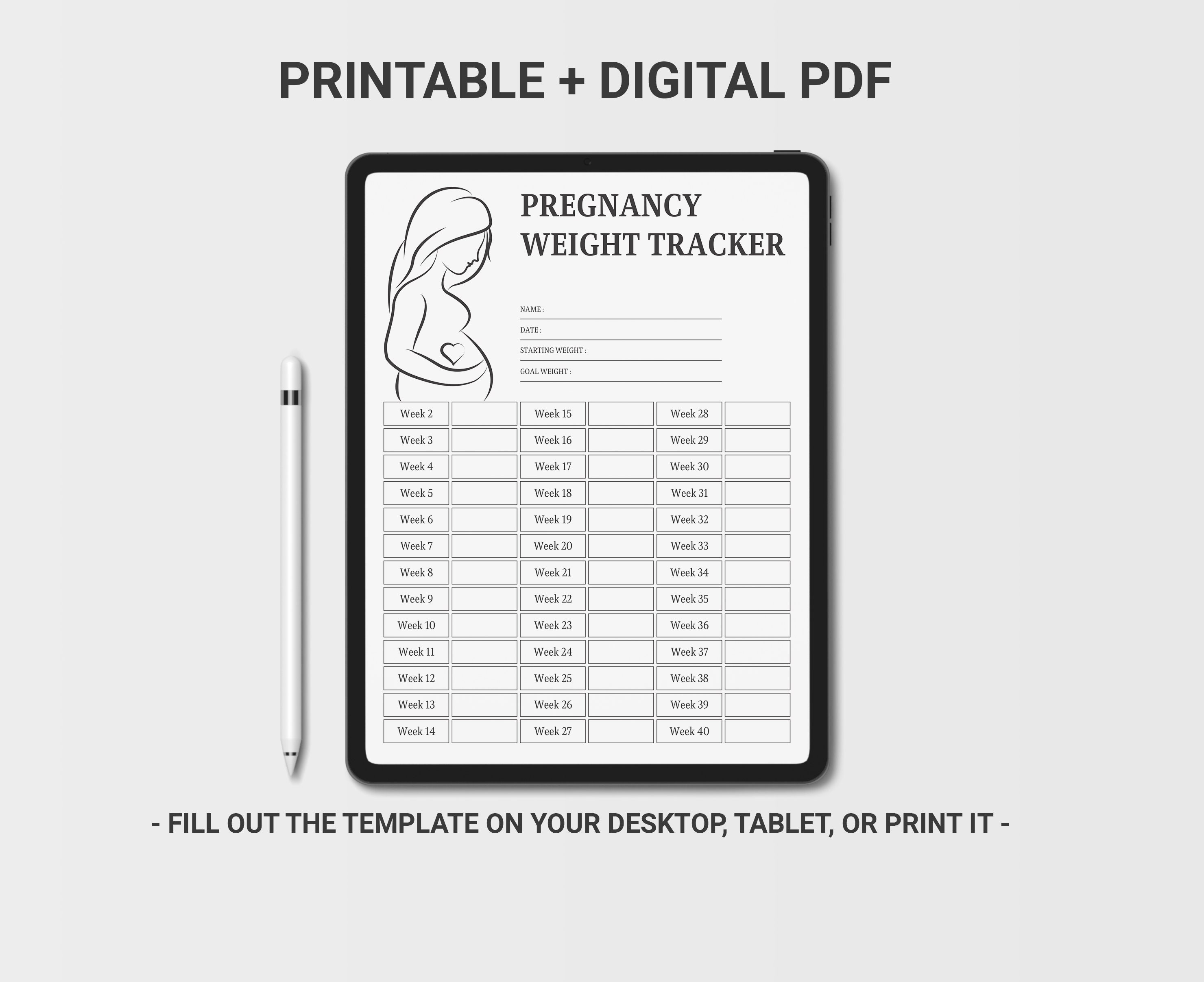 Pregnancy Weight Tracker Printable, Digital Weight Loss Tracker ...