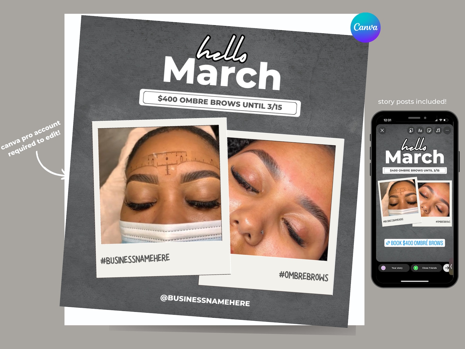 Editable Ombre Brow Flyer: Esthetician Microblading Content (digital ...